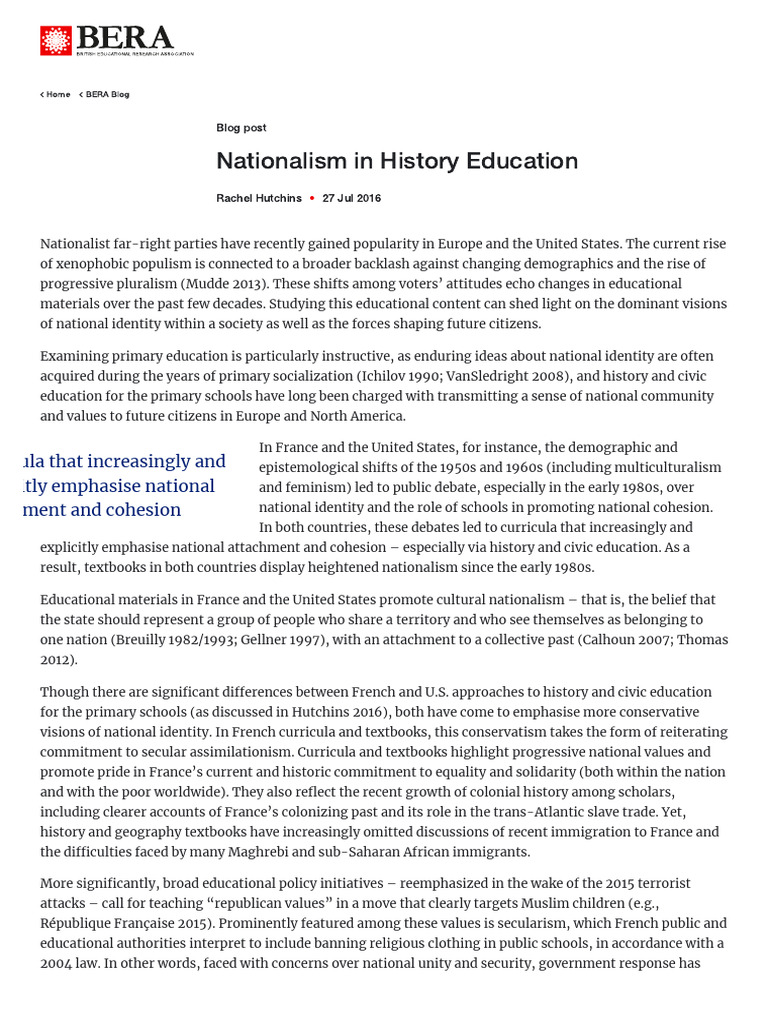 Nationalism in History Education - BERA | PDF | Nationalism ...