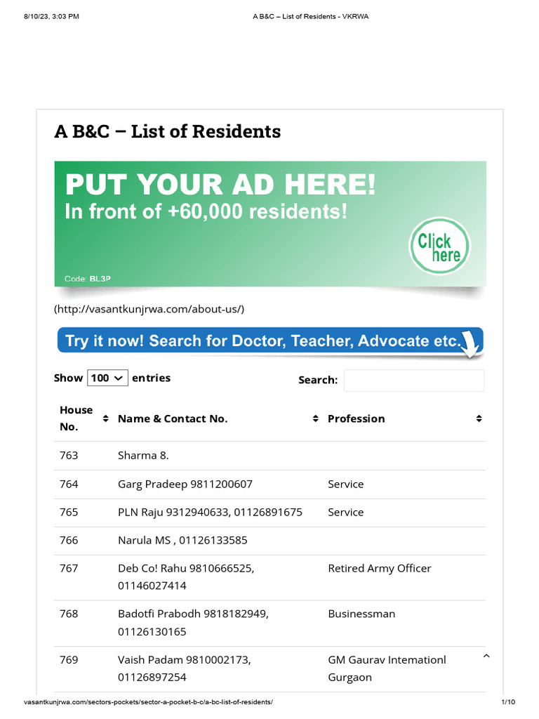 A B&C - List of Residents - VKRWA 8 | PDF