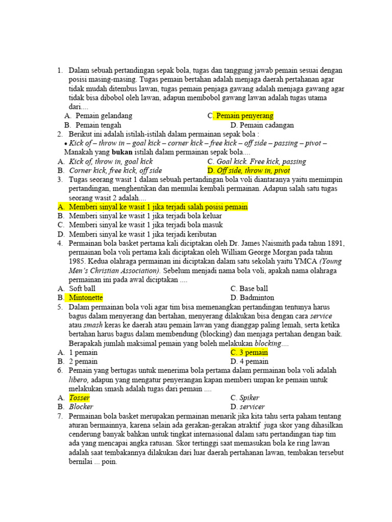 Soal Pjok Kelas 9 | PDF