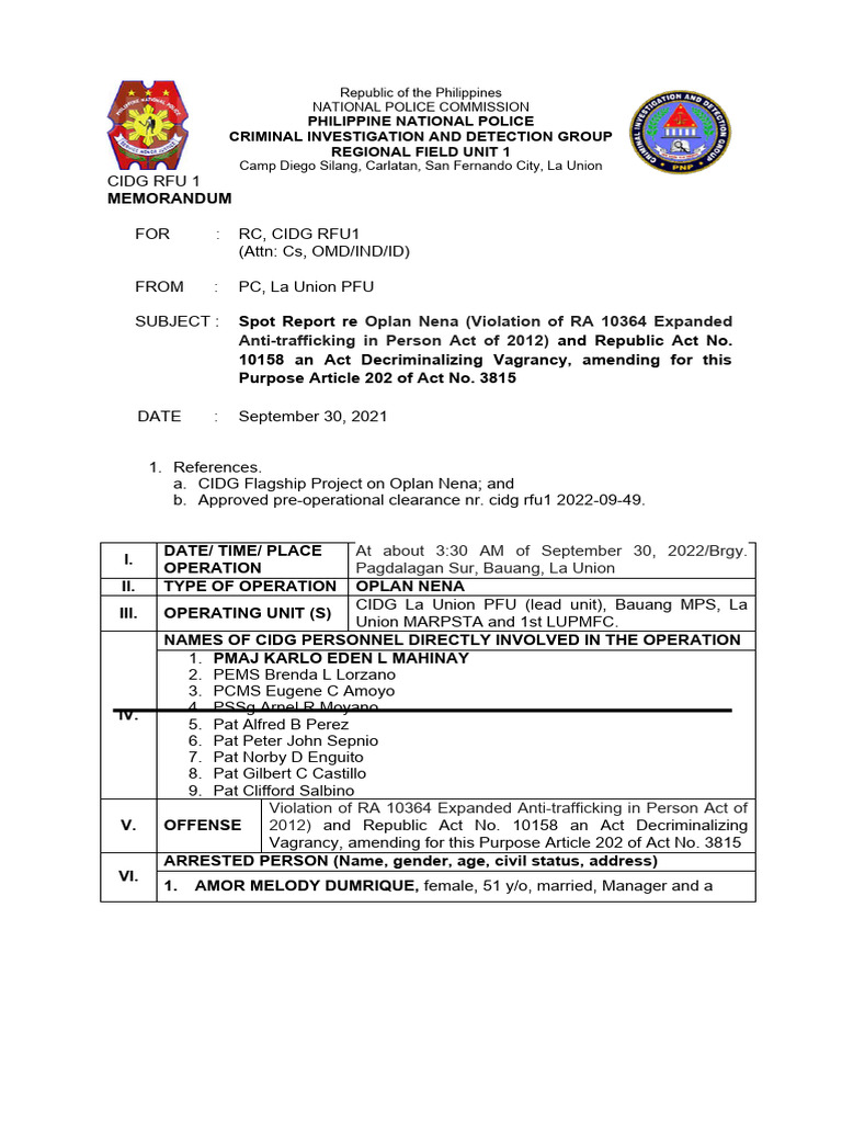 Oplan Nena (Violation of RA 10364 Expanded Anti-Trafficking in Person ...