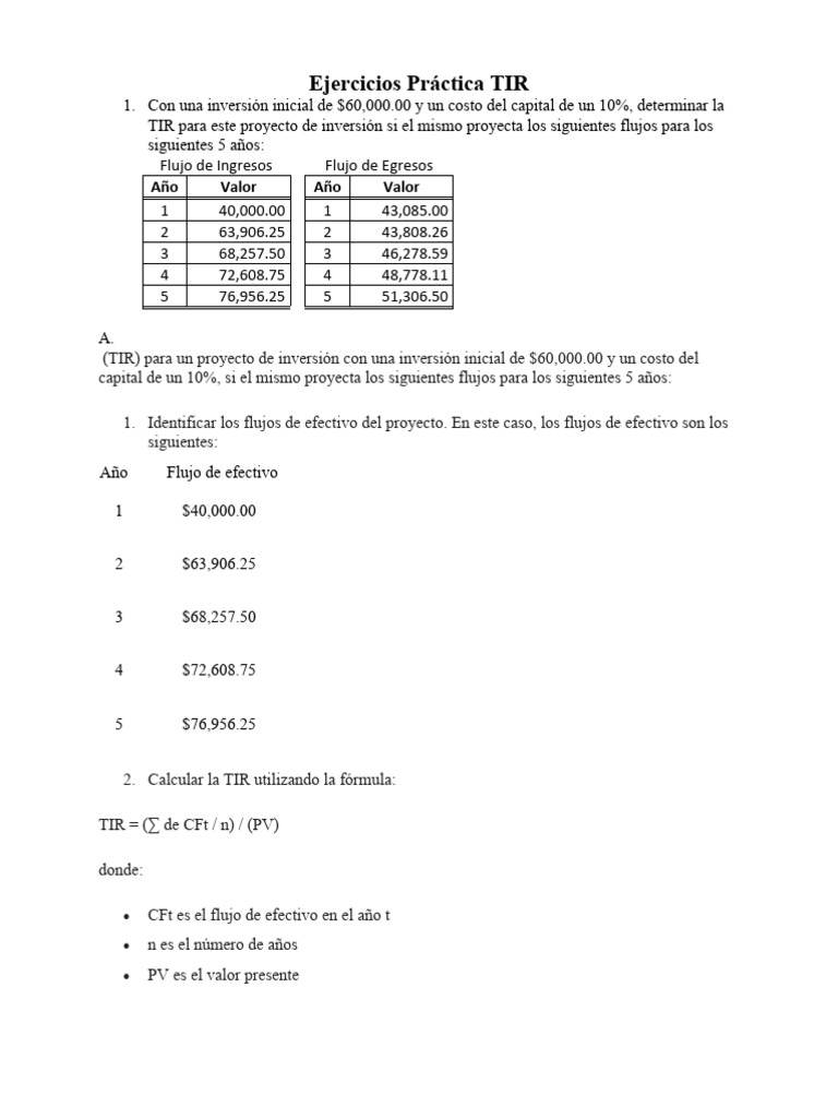 Ejercicios PRACTICOS TIR - Para Entregar | PDF | Tasa interna de retorno | Comercio