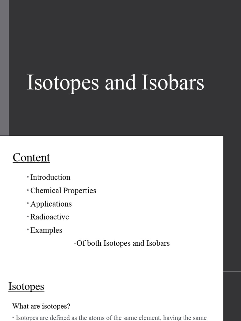Isotopes and Isobars | PDF | Isotope | Chemical Elements