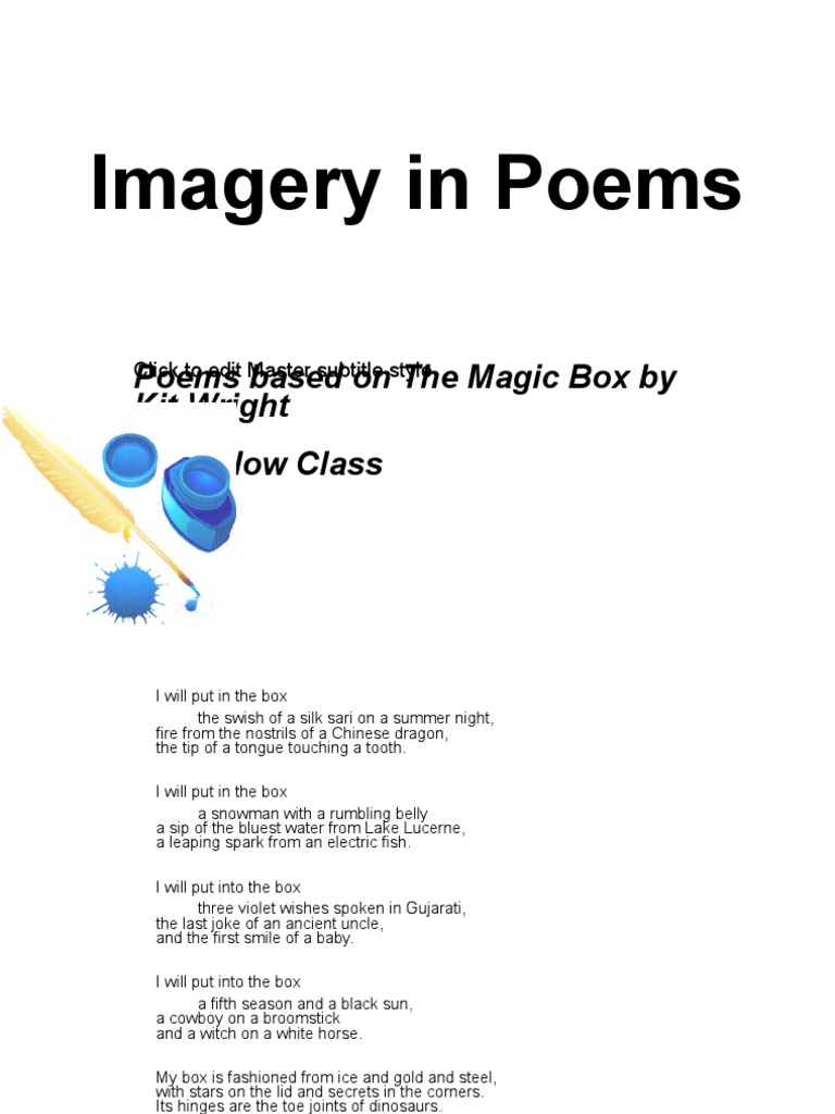 Imagery in Poems: Poems Based On The Magic Box by Kit Wright by Willow ...