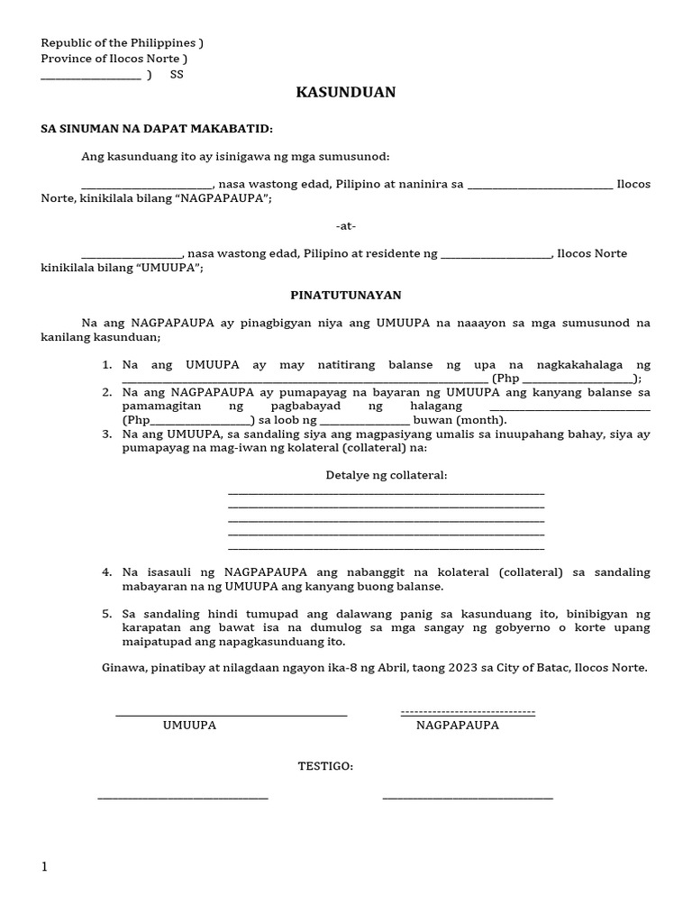 Kasunduan Sa PAGPAPAUPA | PDF