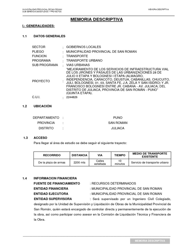 MEMORIA DESCRIPTIVA 28 DE JULIO | PDF | Hormigón