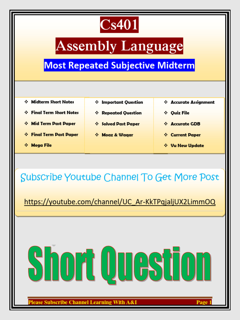 Cs401 Midterm Subjective | PDF | Assembly Language | String (Computer Science)