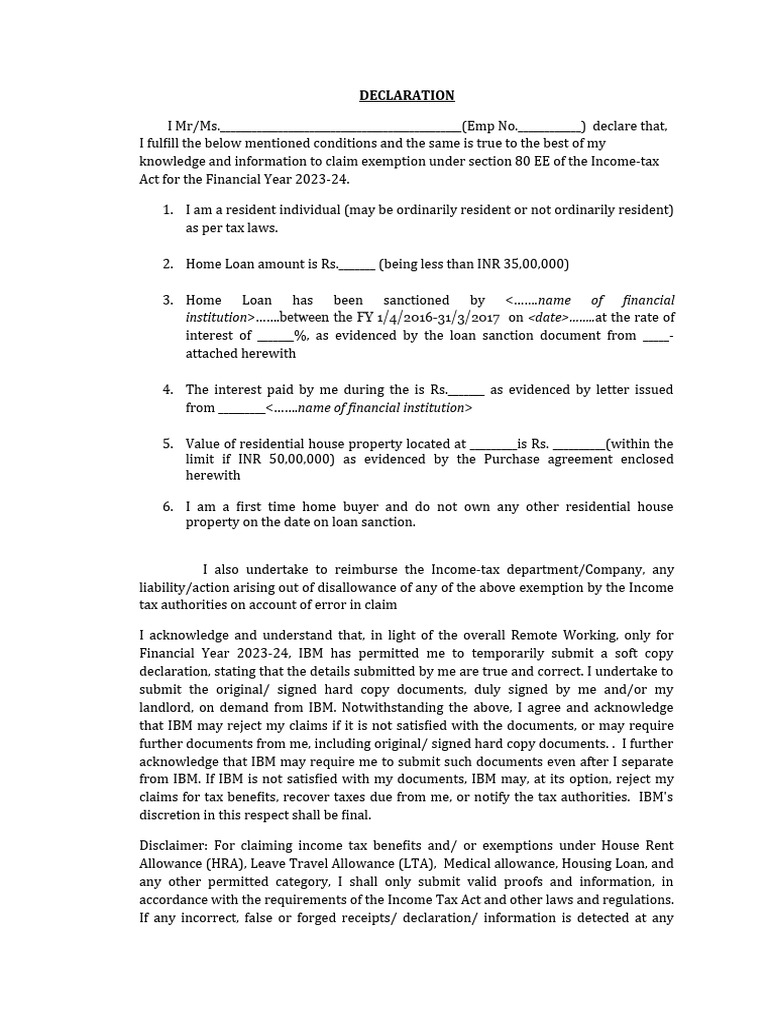 Tax Exemption Declaration Form | PDF | Loans | Taxes