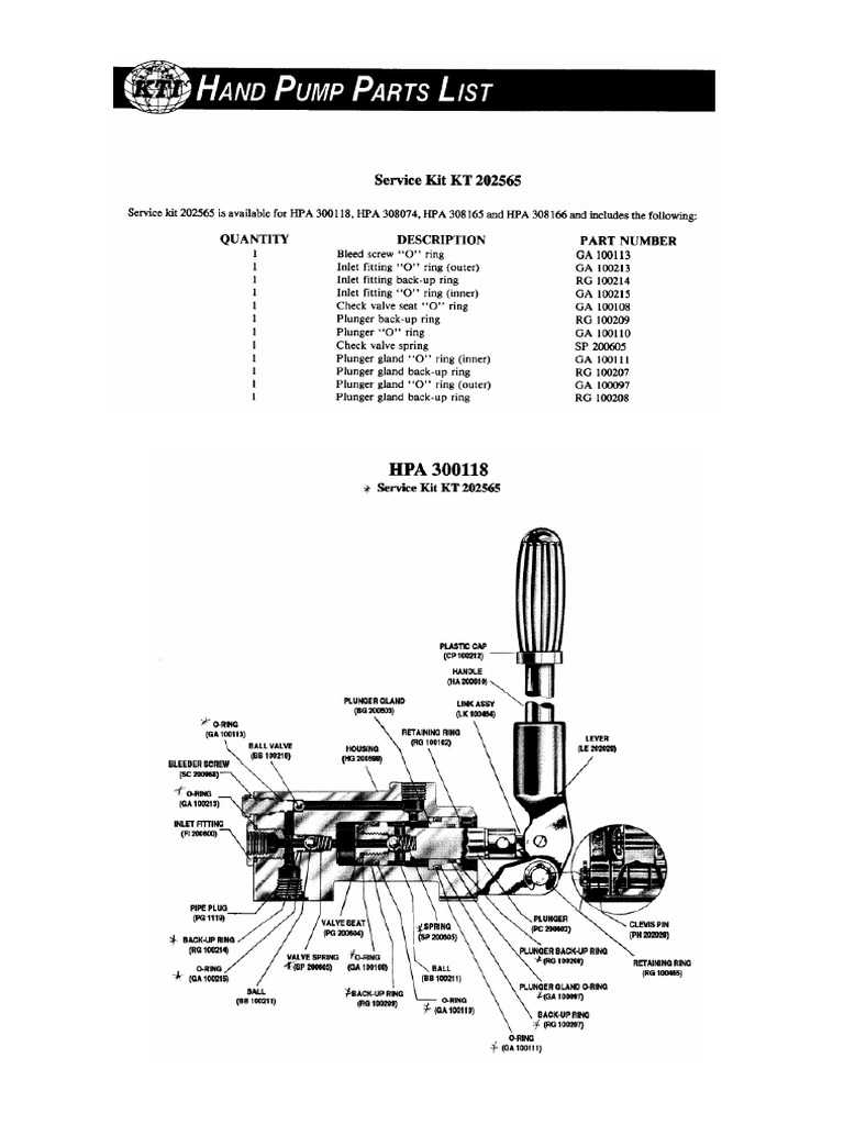 Hand Pump HPA-300118 Service Instruction | PDF