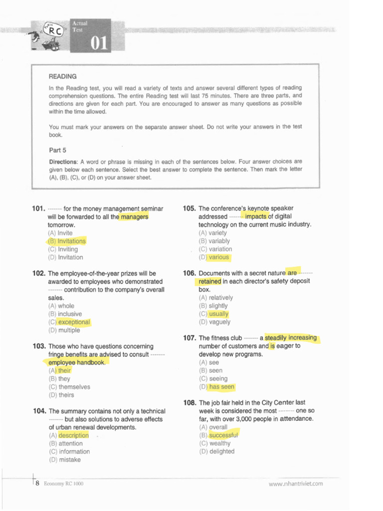 Vol 1 - Test 1 - Reading | PDF