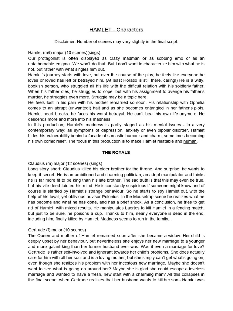 Character Sheet Hamlet New | PDF | Hamlet | Shakespearean Tragedies