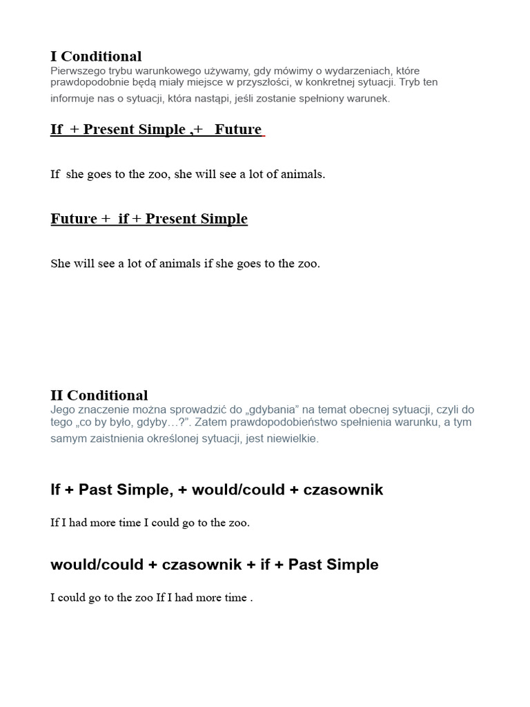 zastosowanie I i II conditional | PDF