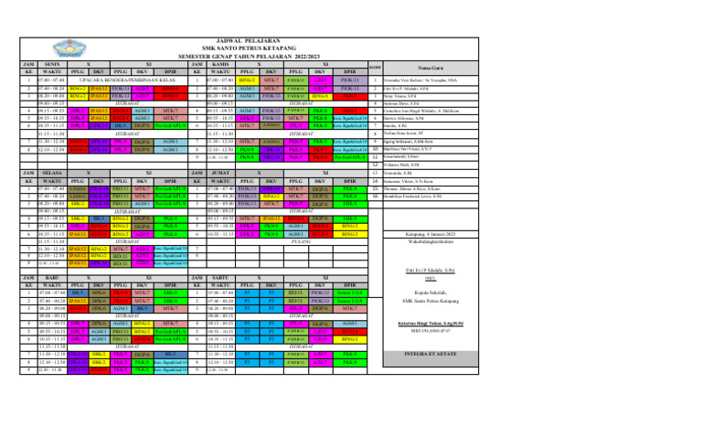 Jadwal Mapel SMK Semester Genap 2022.2023 Kelas X, Xi | PDF