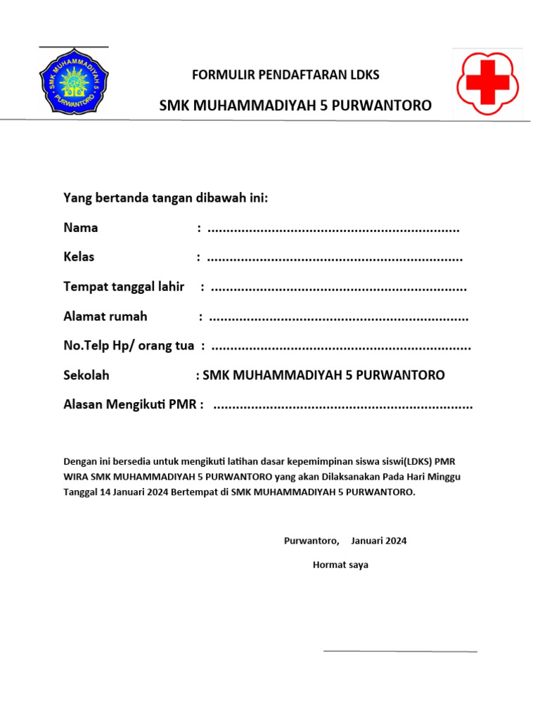 Formulir LDKS SMK Muhammadiyah 5 | PDF