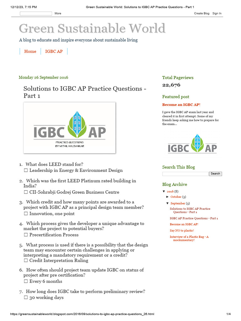 IGBC AP Practice Questions Solutions | PDF | Advanced Placement ...