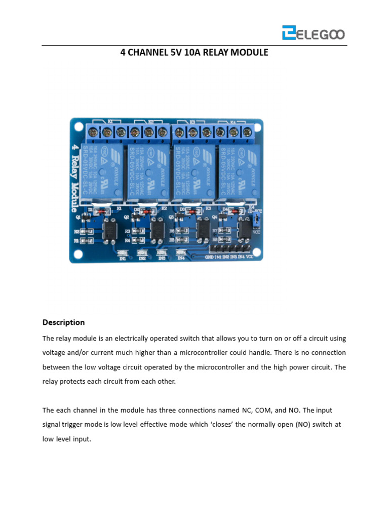 4 Channel 5v 10a Relay Module | PDF | Relay | Electronic Circuits