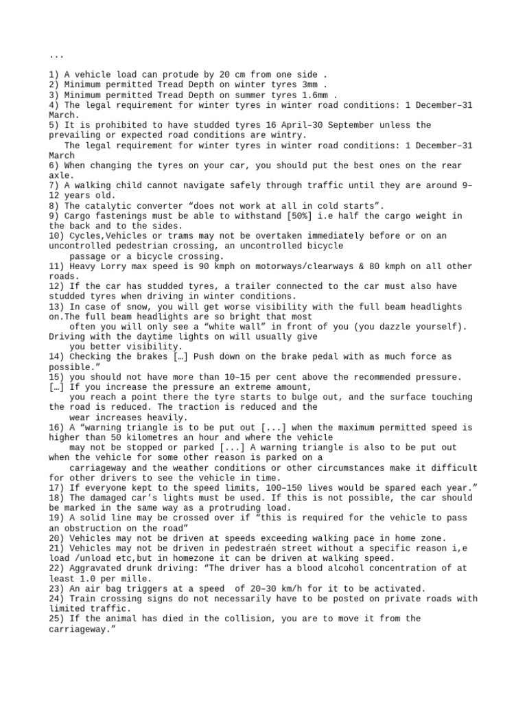 Driving license Notes | PDF | Road | Tire
