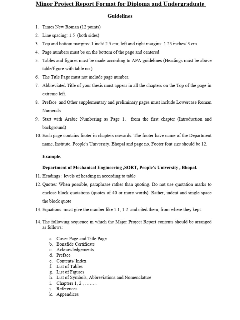 Minor Project Format & Guidelines and Chapter Sequencing | PDF | Academic Degree | Letter Case