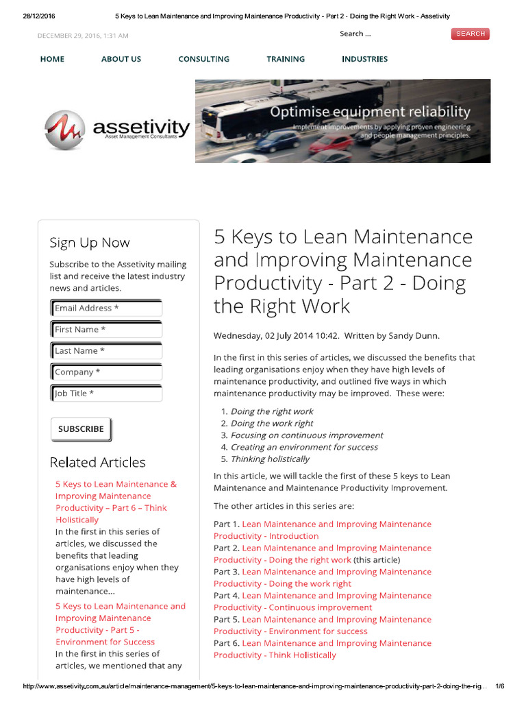 5 Keys To Lean Maintenance and Improvin... 2 - Doing The Right Work ...