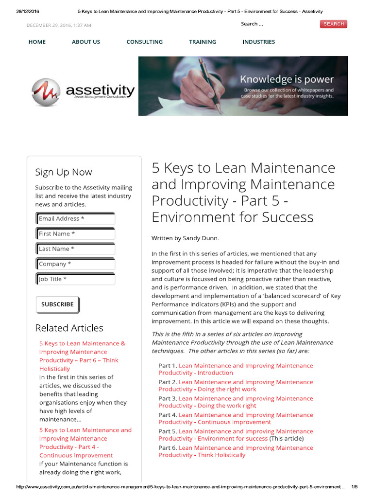 5 Keys To Lean Maintenance and Improvin... - Environment For Success ...