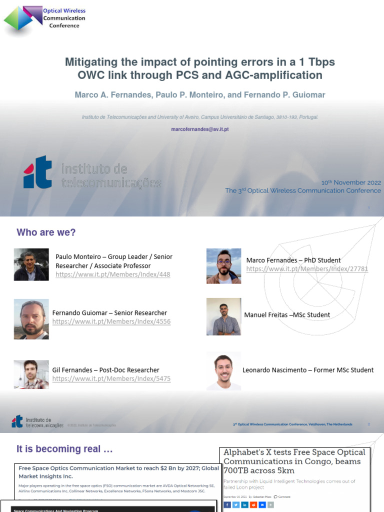 Mitigating The Impact of Pointing Errors in A 1 Tbps OWC Link Through PCS and AGC-amplification ...