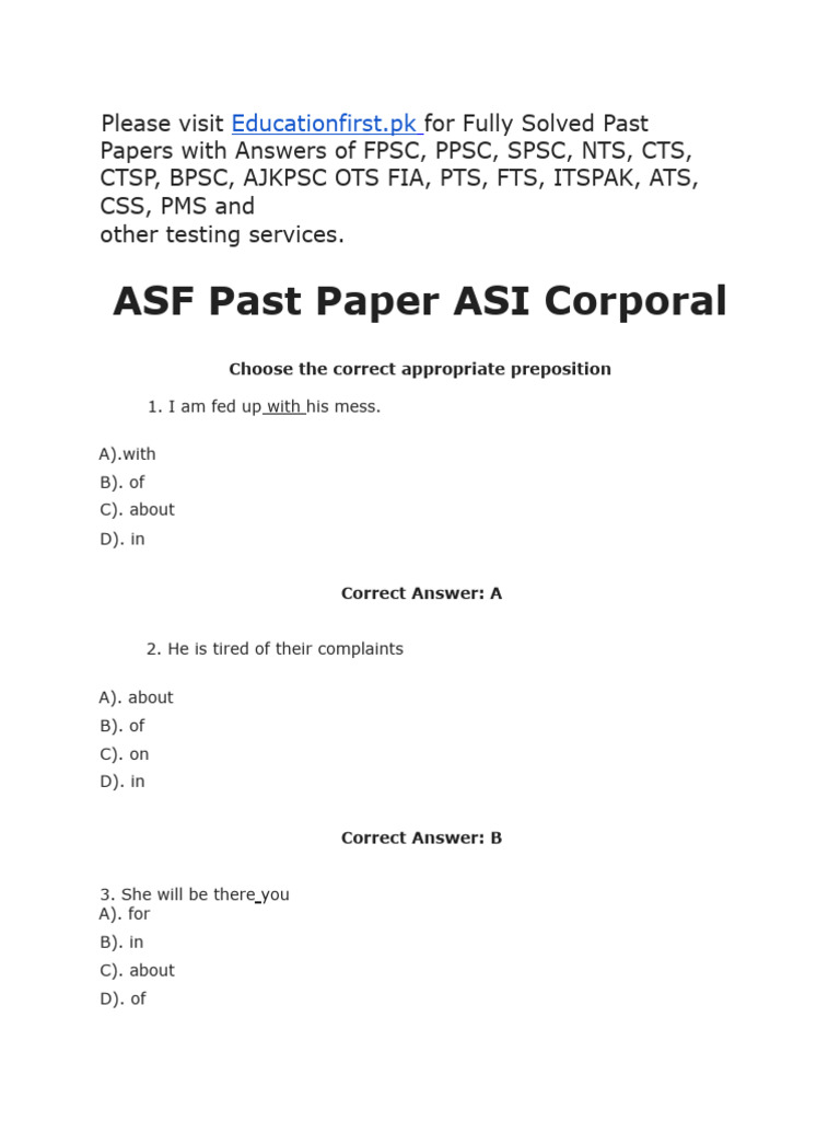 ASF Past Paper ASI Corporal Download | PDF | Surah | Parliament Of Pakistan
