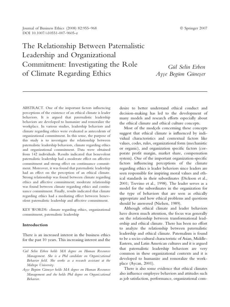 The Relationship Between Paternalistic and OC | PDF | Leadership ...
