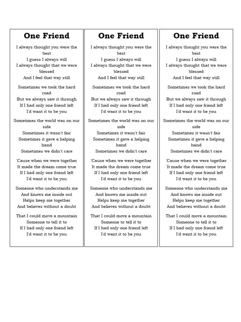 One Friend by Dan Seals - Lyrics | PDF