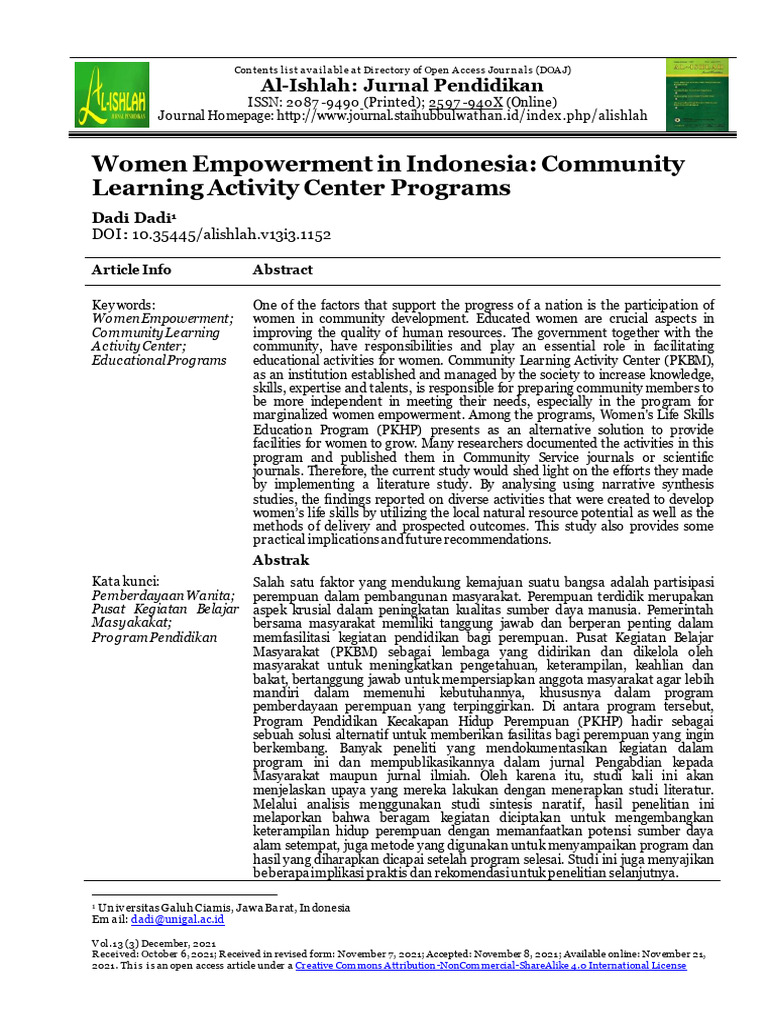 Women Empowerment in Indonesia Community Learning Activity Center ...