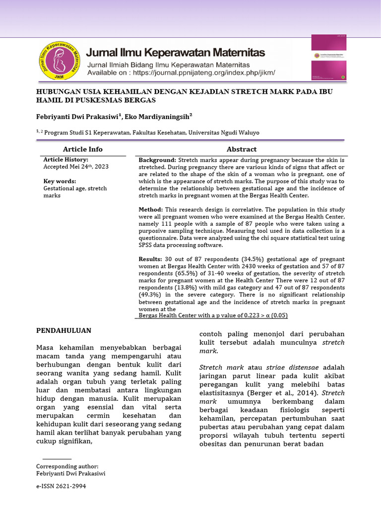 Artikel Hubungan Usia Kehamilan Dengan Kejadian Stretch Mark Pada Ibu Hamil | PDF | Mammalian ...