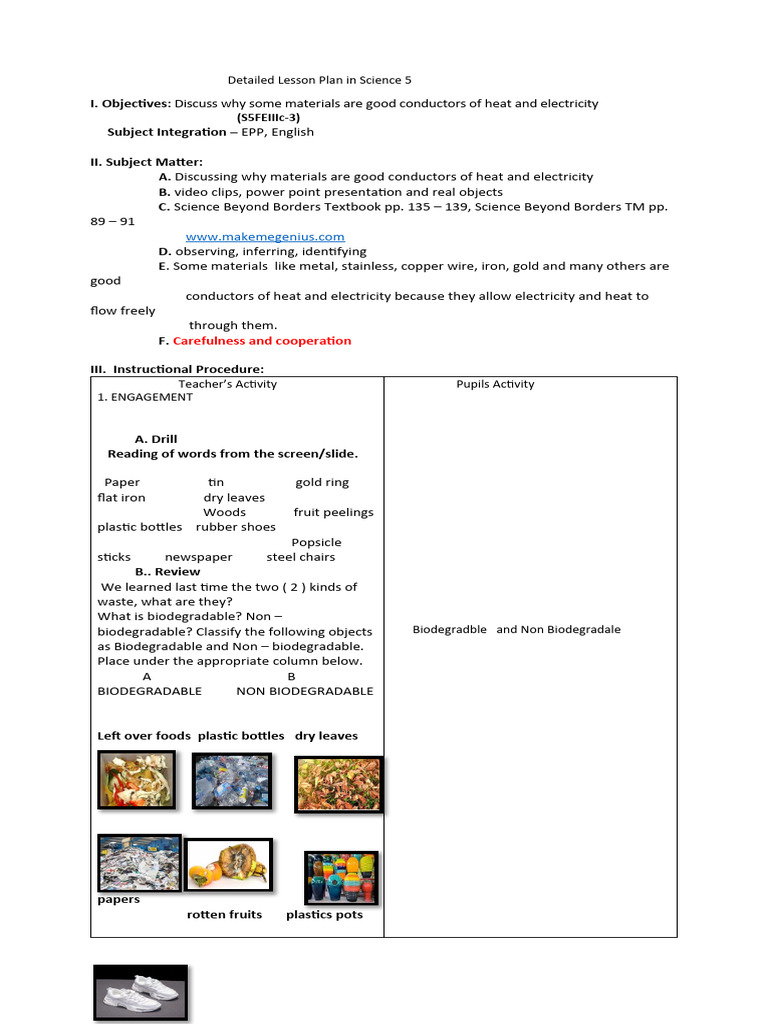 Detailed Lesson Plan in Science 5 | PDF | Electrical Conductor ...