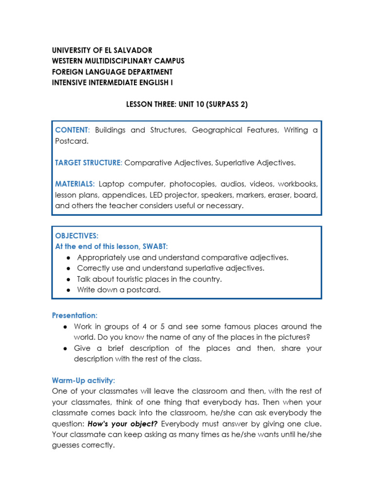 Appendices Lesson 3, Unit 10.docx | PDF | Adjective | Part Of Speech
