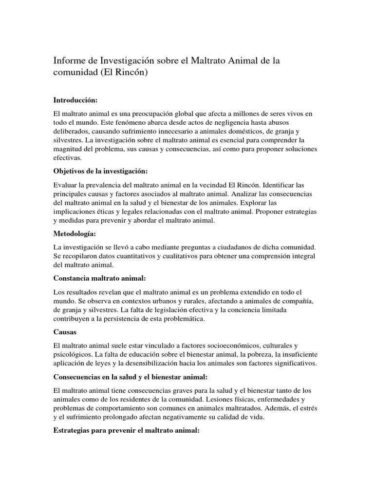 Informe de Investigación Sobre El Maltrato Animal 1 | PDF | Abuso ...