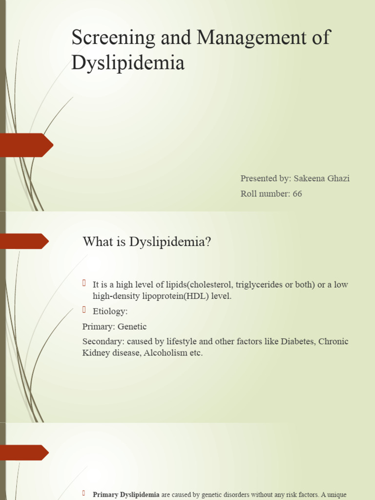 Screening and Management of Dyslipidemia | PDF | Cholesterol | High ...