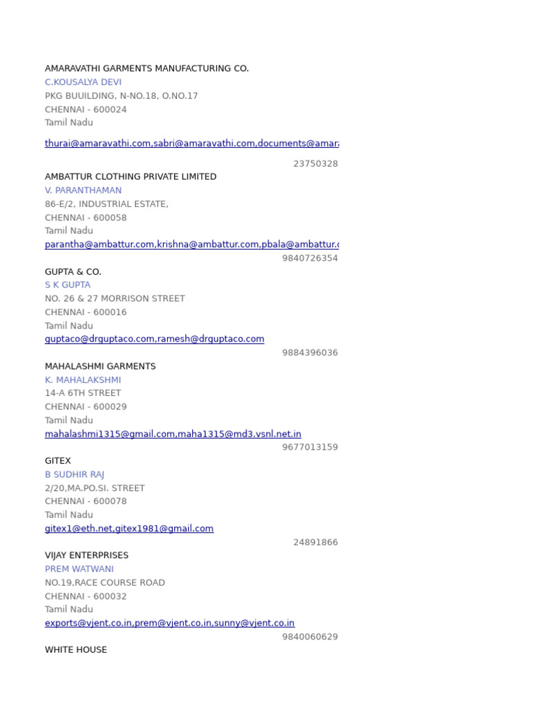 Garment Exporters Database PDF Free | Download Free PDF | Tamil Nadu ... Garment Exporters Database PDF Free | Download Free PDF | Tamil Nadu ...