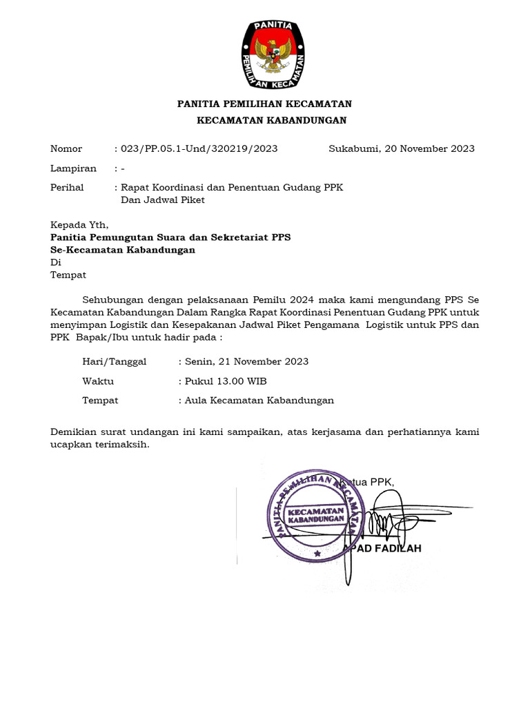 Undangan Rapat Koordinasi Pemilu 2024 | PDF