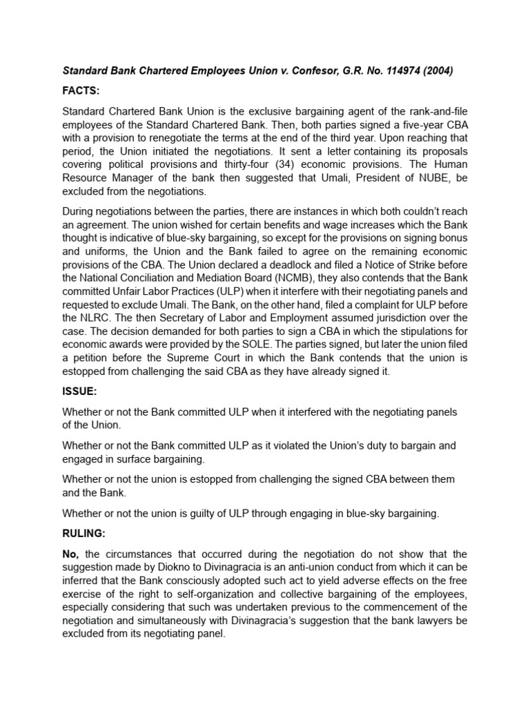 Standard Bank Chartered Employees Union v. Confesor, G.R. No. 114974 ...