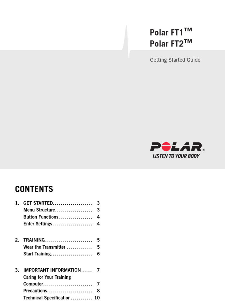 Polar FT1 FT2 Getting Started Guide English | PDF | Artificial Cardiac Pacemaker | Allergy