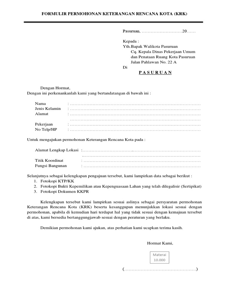 Form Permohonan KRK Baru | PDF