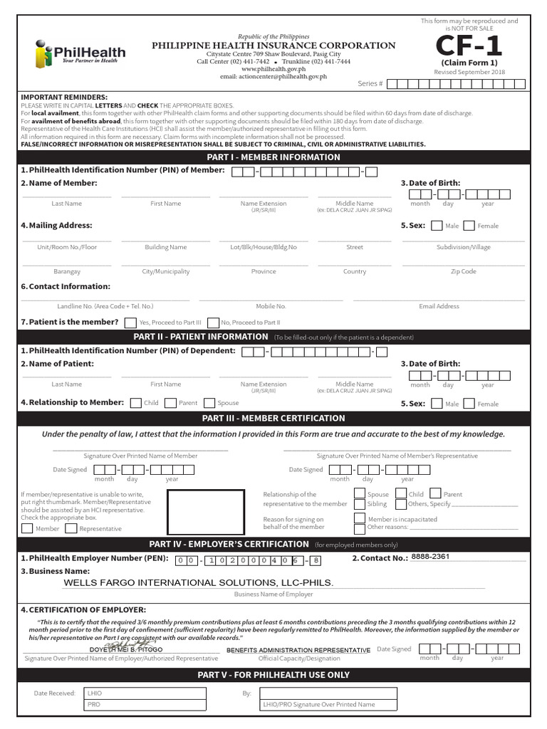 PhilHealth Claim Form CF1 Instructions | PDF | Government | Public Services