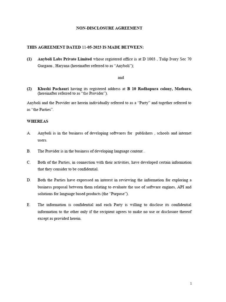 NDA Anyboli Content Developer | PDF | Legal Remedy | Non Disclosure ...