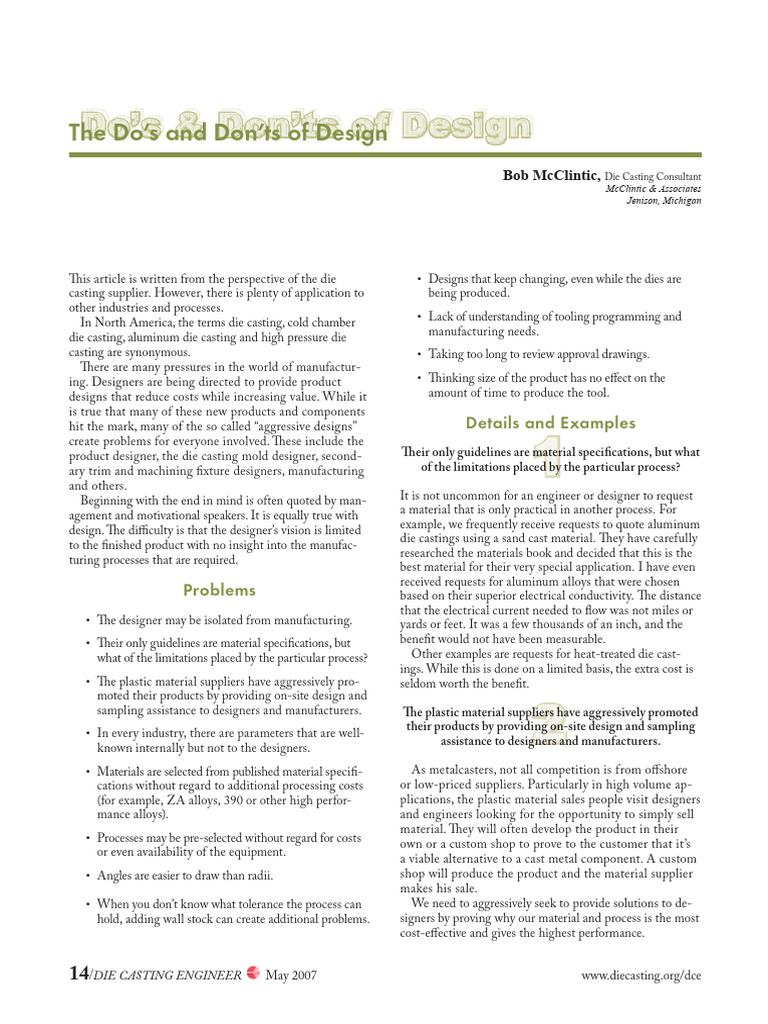 Die Casting Design Tips | PDF | Casting | Machining