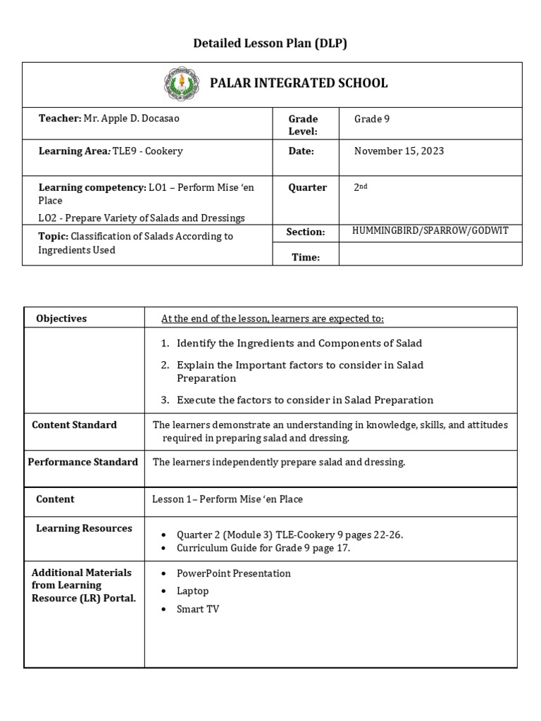 Dlp-W2-Ingredients of Salad | PDF | Salad | Vegetables