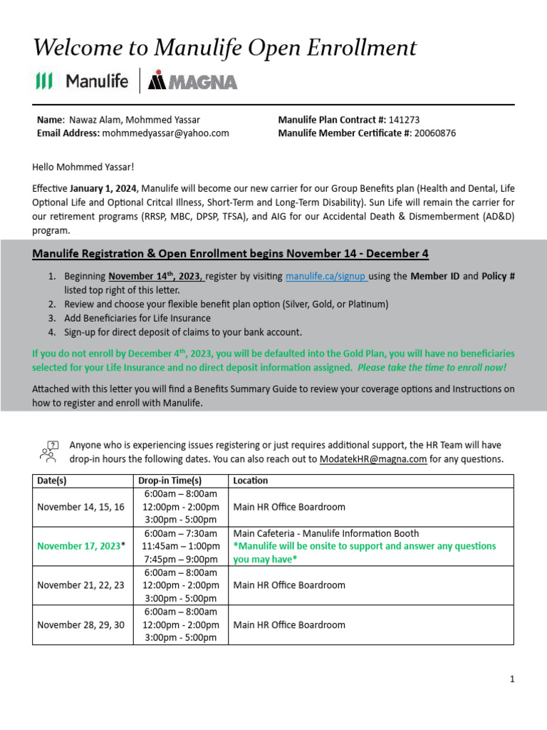 Manulife Open Enrollment Instructions | PDF | Life Insurance | Password