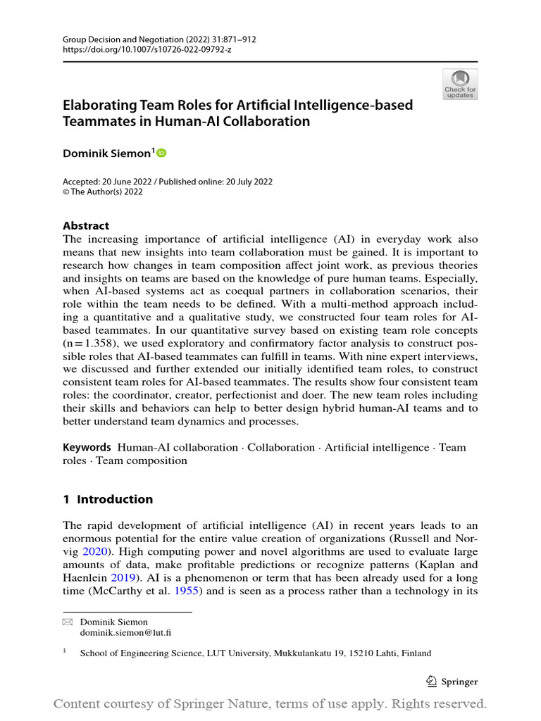 Elaborating Team Roles For Artificial Intelligence | Download Free PDF ... Elaborating Team Roles For Artificial Intelligence | Download Free PDF ...