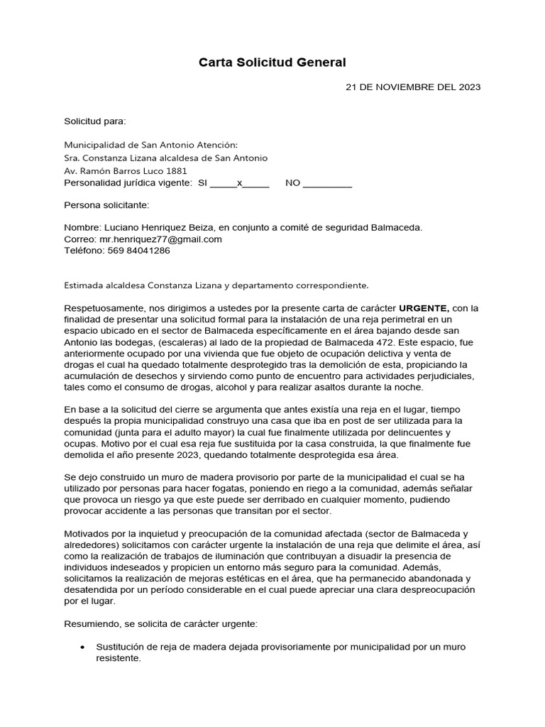 Carta Solicitud General | PDF