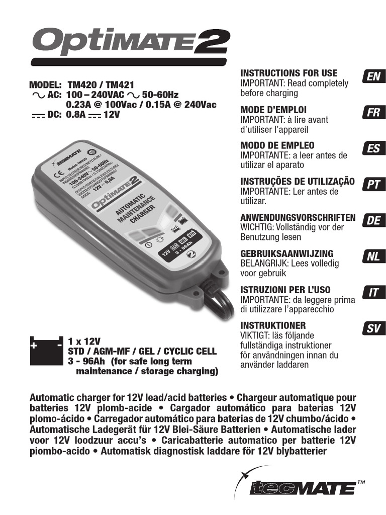 OptiMate 2 Instructions | PDF | Battery Charger | Electricity