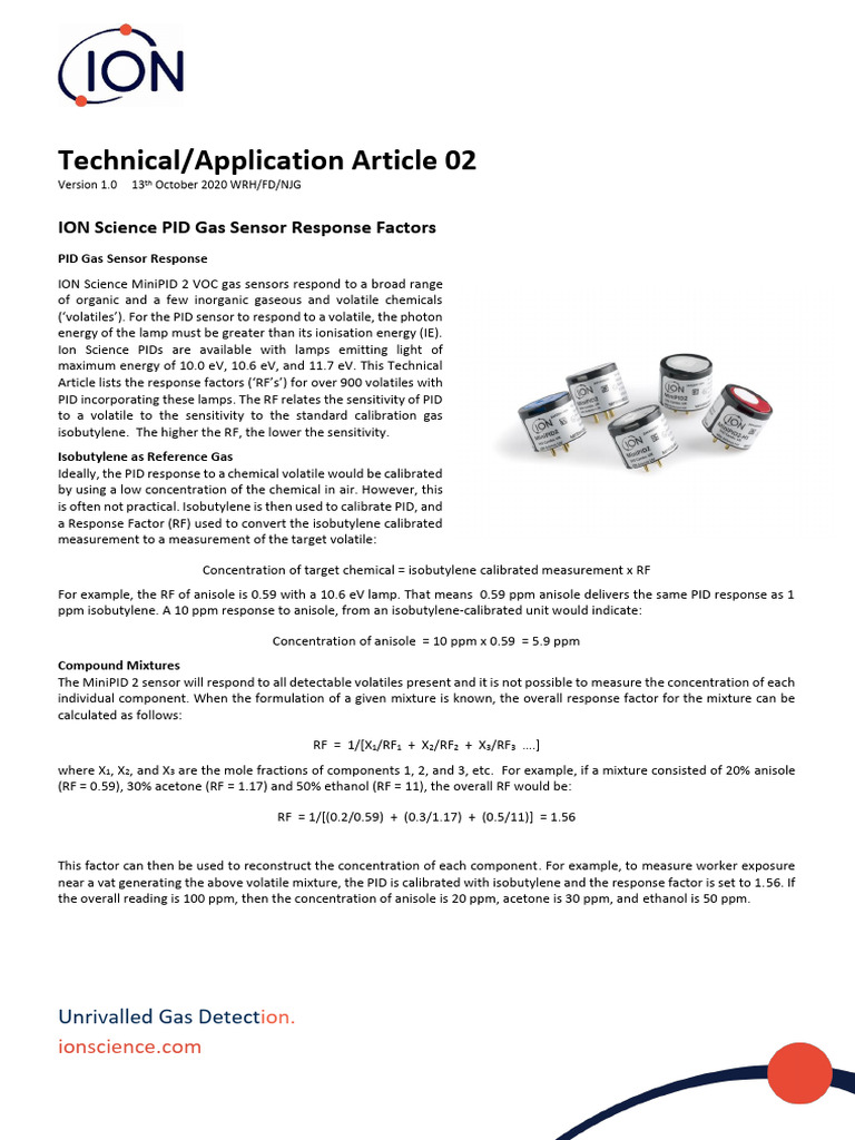 TA-02 ION Science PID Gas Sensor Response Factors UK V1.0 Tabla de ...