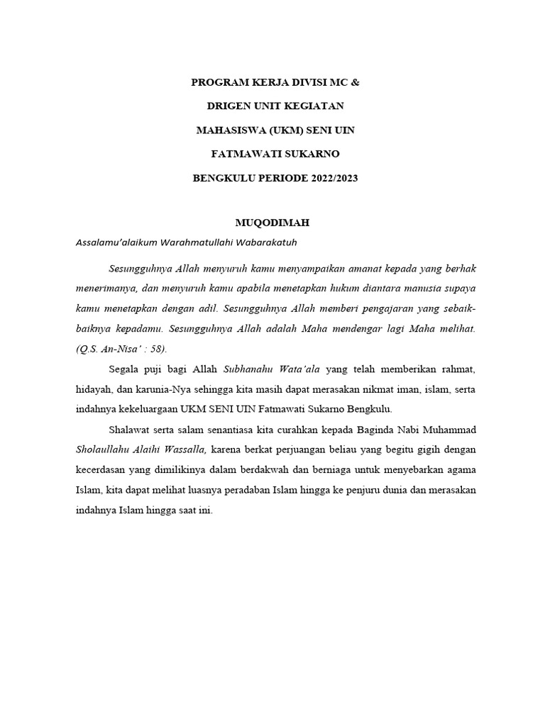 Program Kerja Divisi MC & Drigen UKM Seni | PDF | Karier & Perkembangan