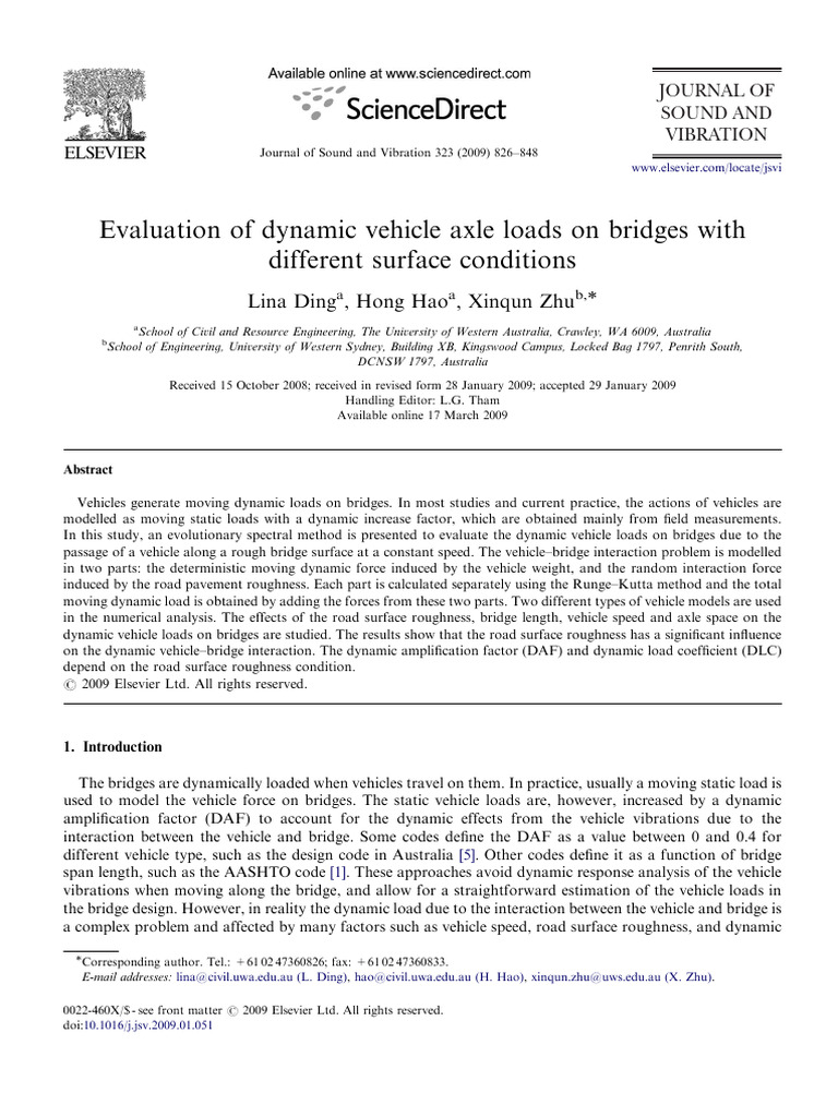 Evaluation of Dynamic Vehicle Axle Loads On Bridges With Different Surface Conditions | PDF ...