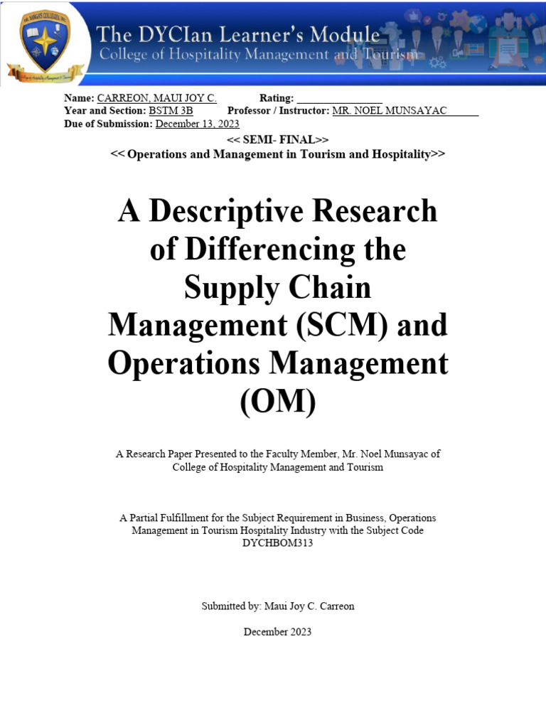 A Descriptive Research of Differencing The Supply Chain Management (SCM ...